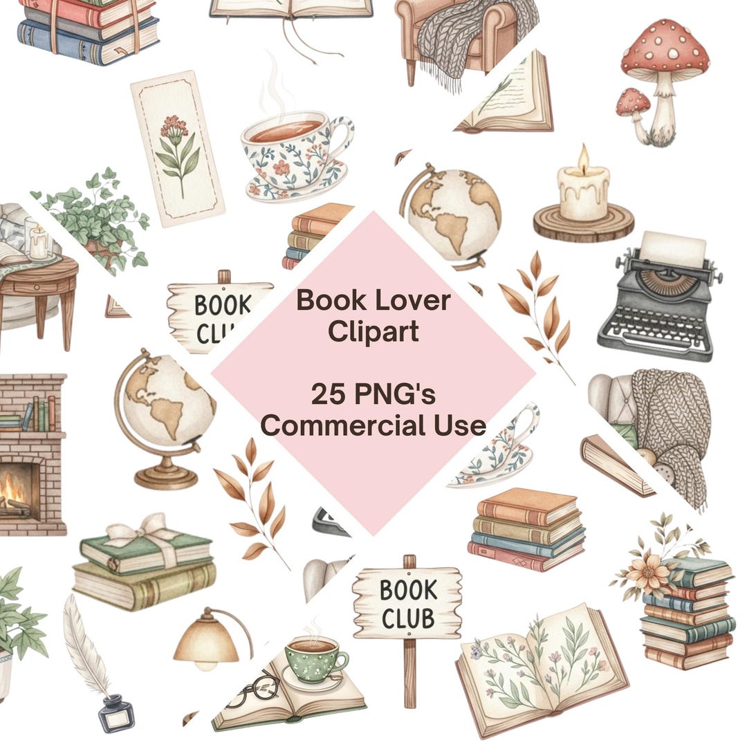 Book Lover Clipart Bundle, Bookish Png, Book Png Bundle, Vintage Floral ...