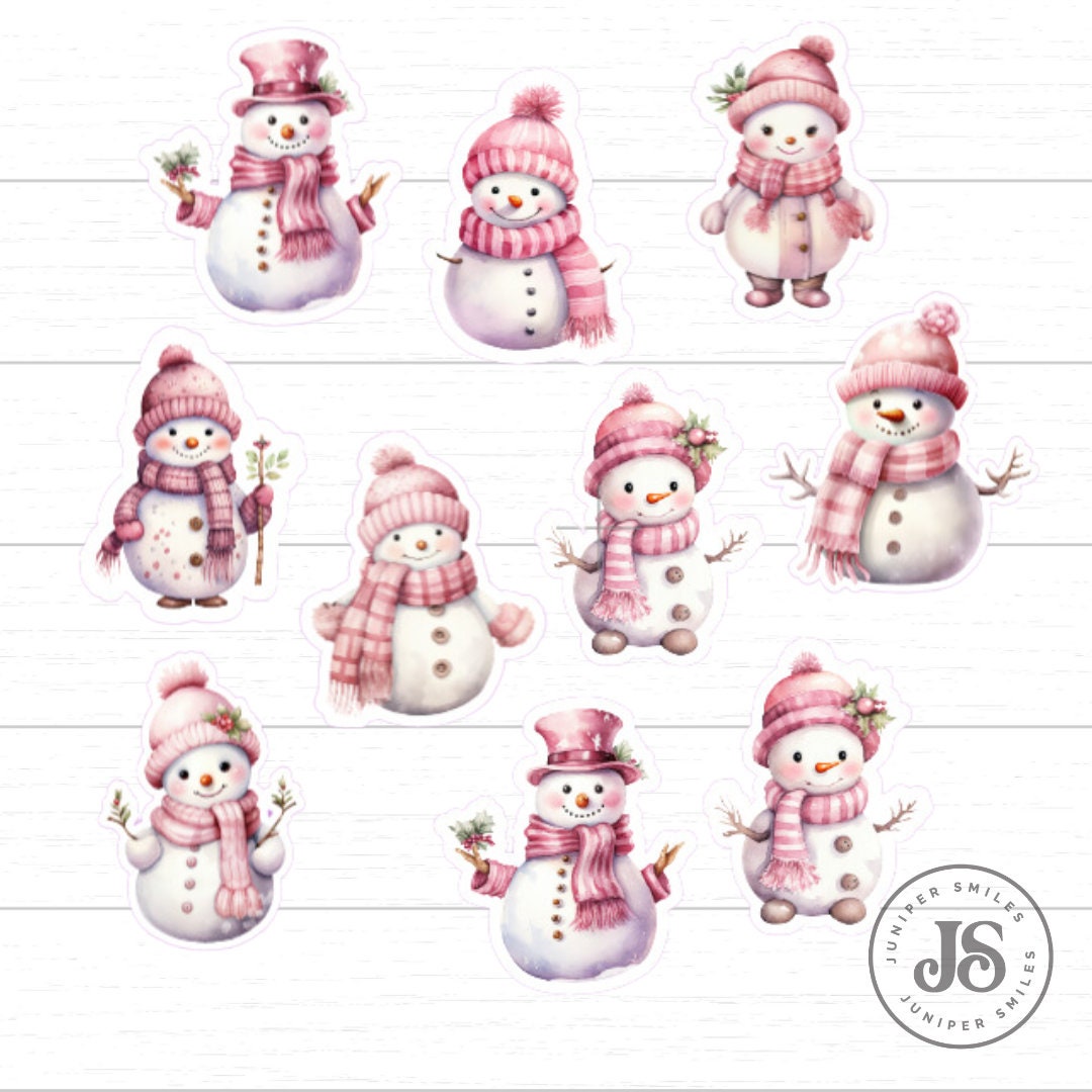 10 X Pink Snowmen Stickers Christmas Stickers, Planners, Journals ...