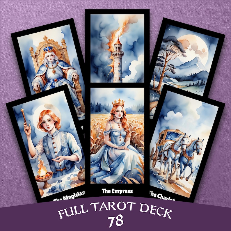 Printable FULL Tarot Deck - 78 Watercolor Card Digital PDF - Dreamy Deck - Soft Tones - Rider ...