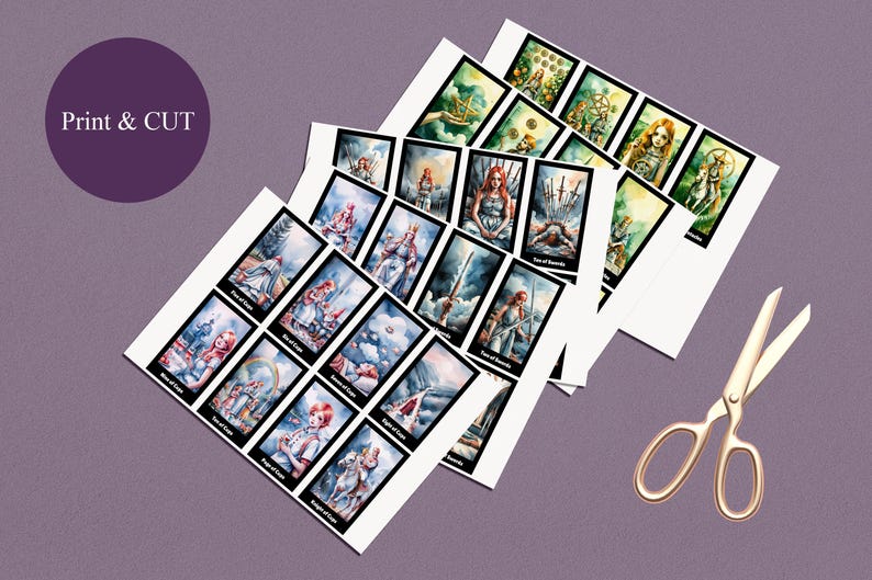 Printable FULL Tarot Deck - 78 Watercolor Card Digital PDF - Dreamy ...