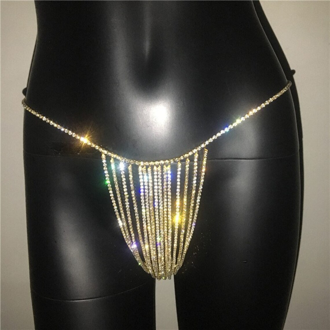 Luxury Rhinestone Tassel Thong Belly Party Waist Chain Etsy