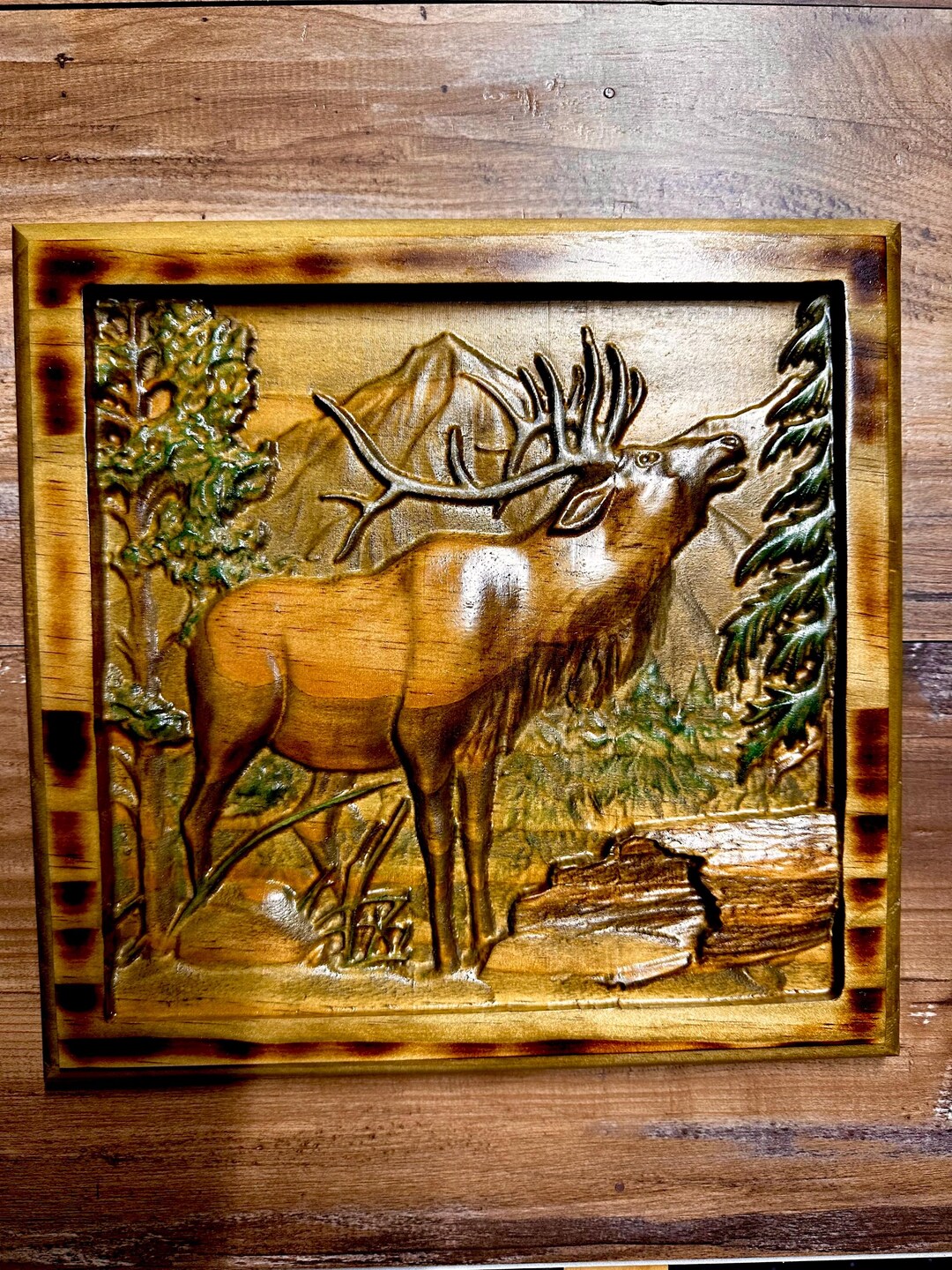 Rustic Elk Wood Carving: 3D Wildlife Scene Wall Art - Etsy