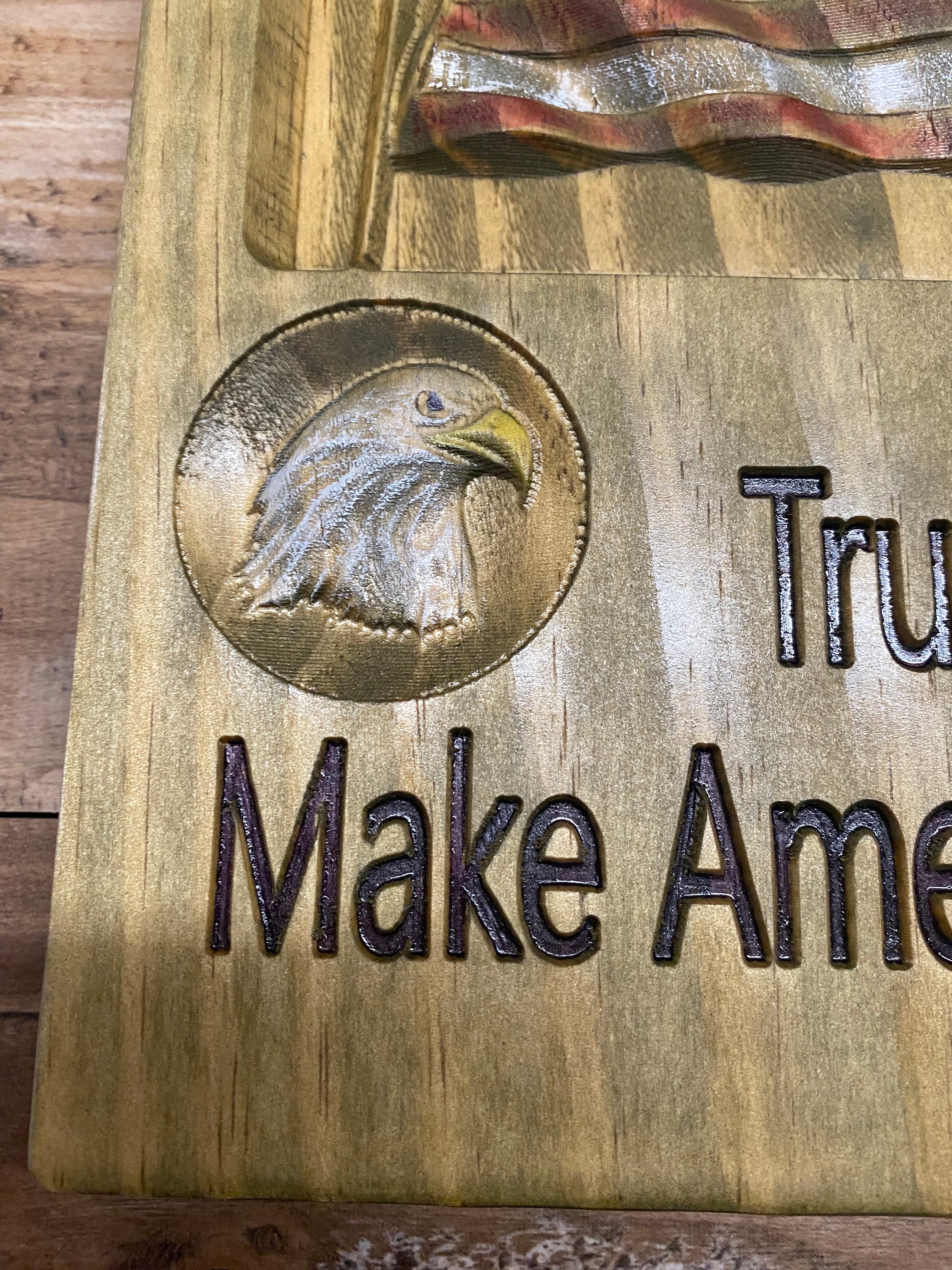 Trump 2024 Make America Great Again Rustic 3D Wood Art Carving ...