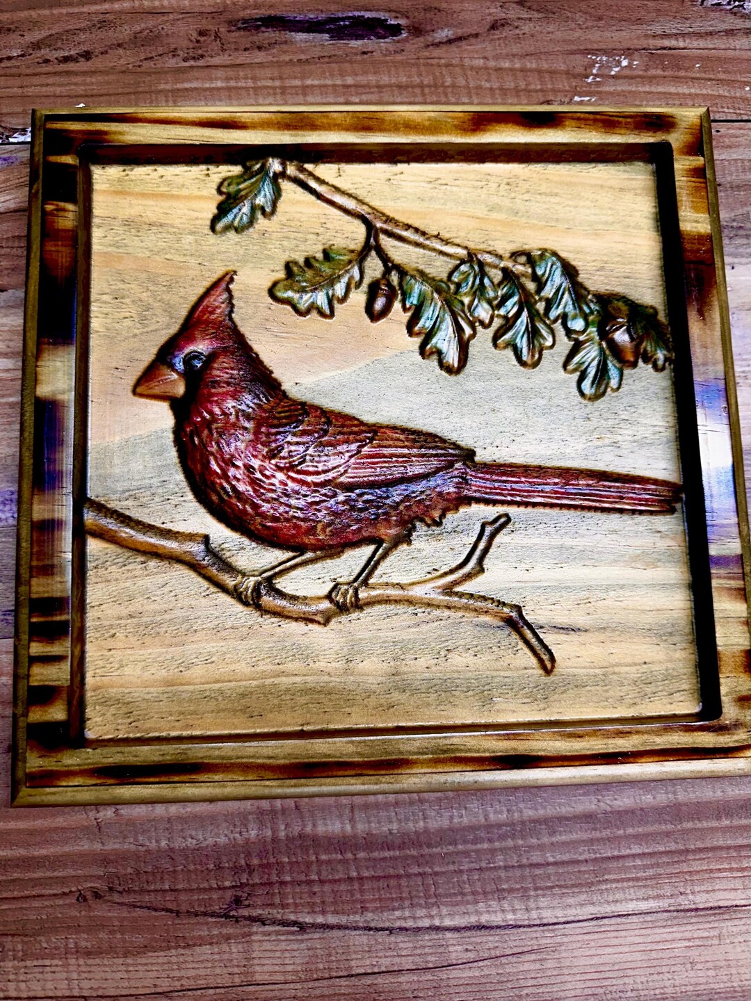 Rustic 3D Wood Wall Art Carving Engraved Hand Painted Picture of a ...