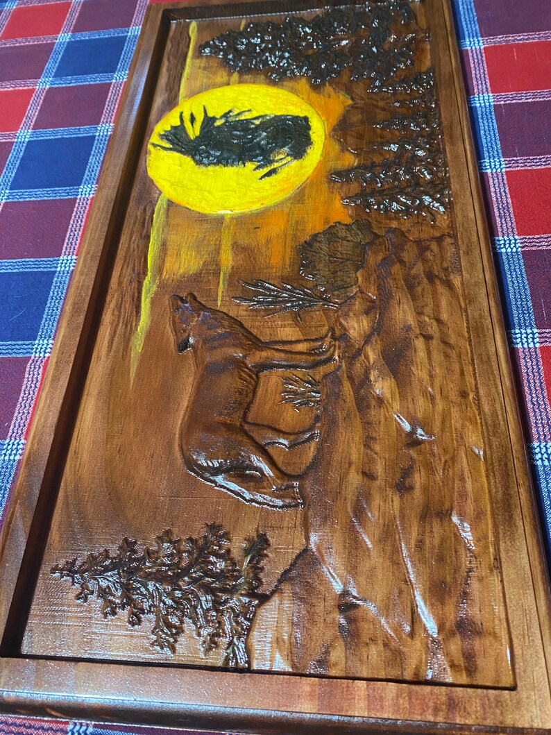 3D Wood Carving: Wolf & Native American Spirit, Mountain Moon Art - Etsy