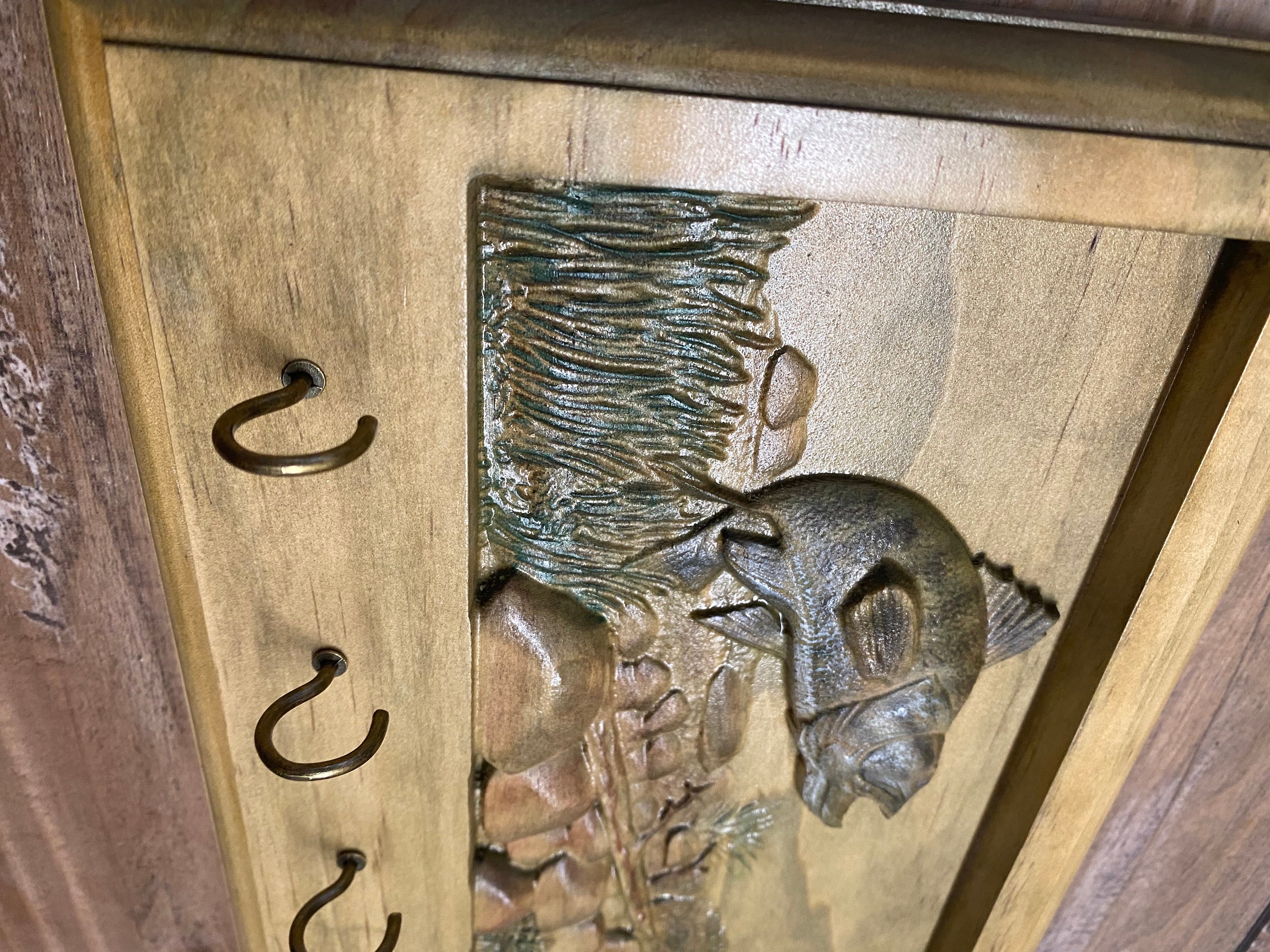 Beautiful Rustic 3d Wood Carved Key Holder Wall Art Carving Hand ...