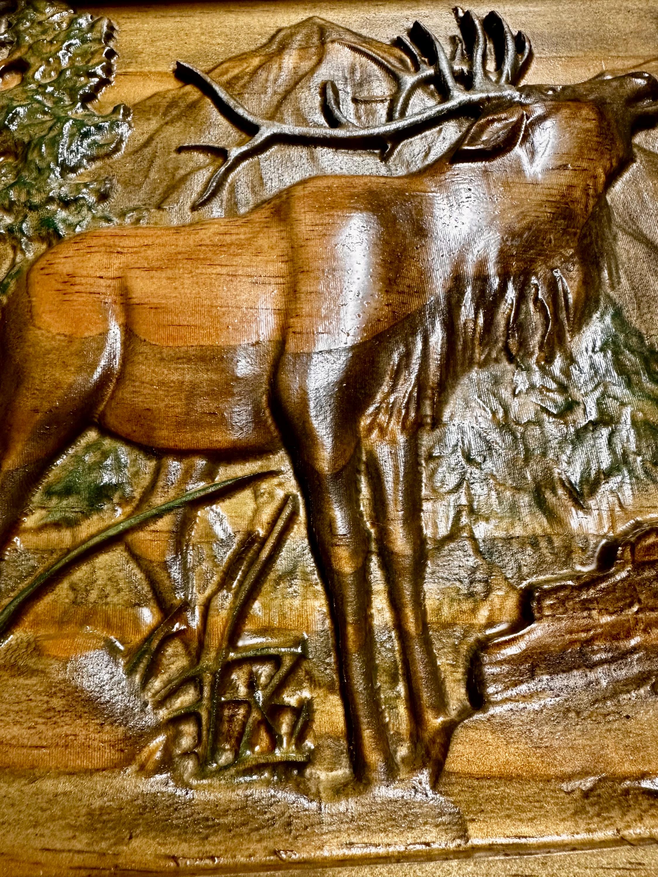 Rustic Elk Wood Carving: 3D Wildlife Scene Wall Art - Etsy