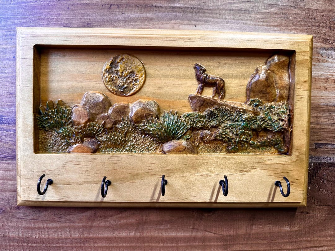 Beautiful Rustic 3d Wood Carved Key Holder Wall Art Carving Hand ...