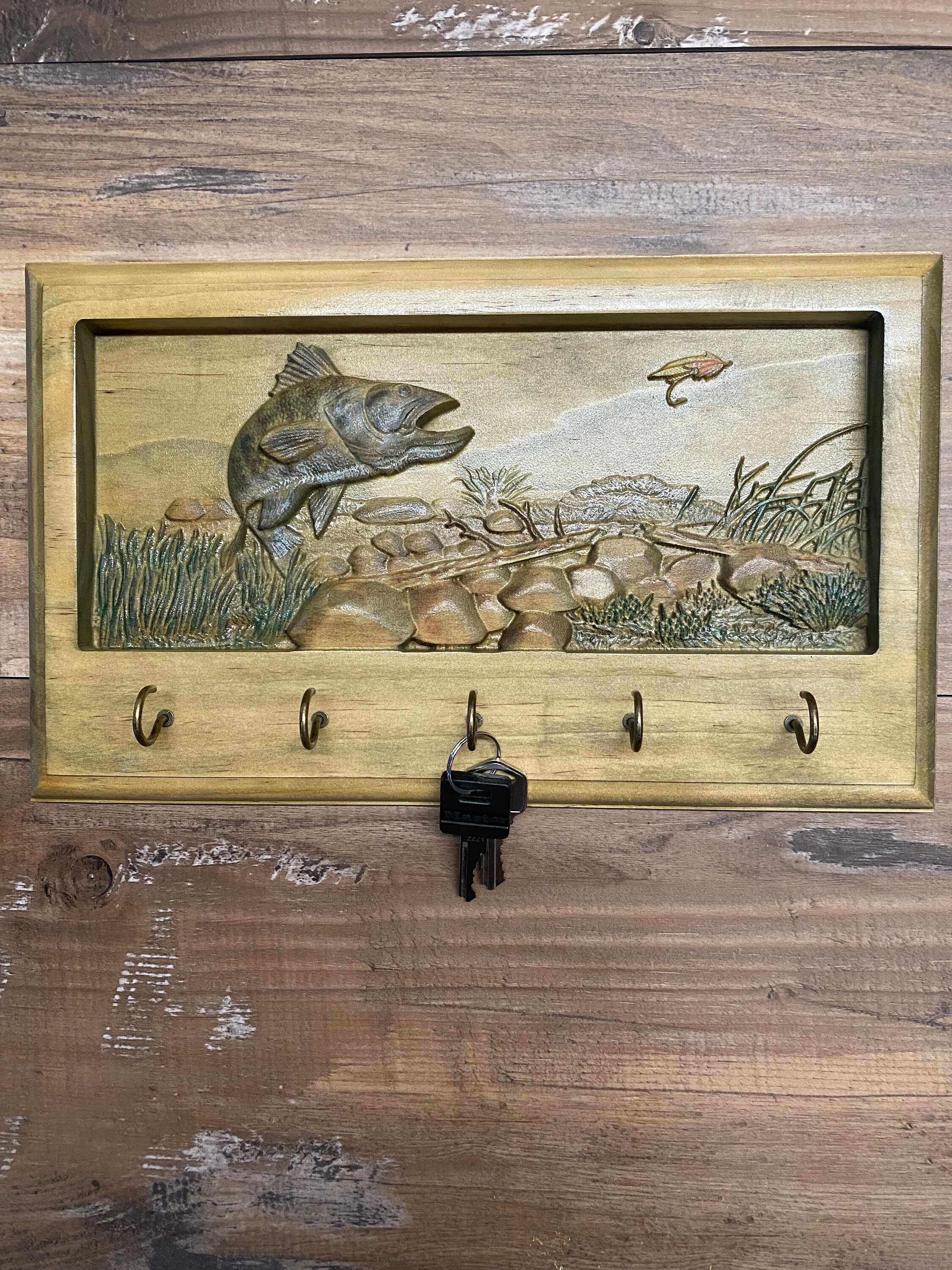 Beautiful Rustic 3d Wood Carved Key Holder Wall Art Carving Hand ...