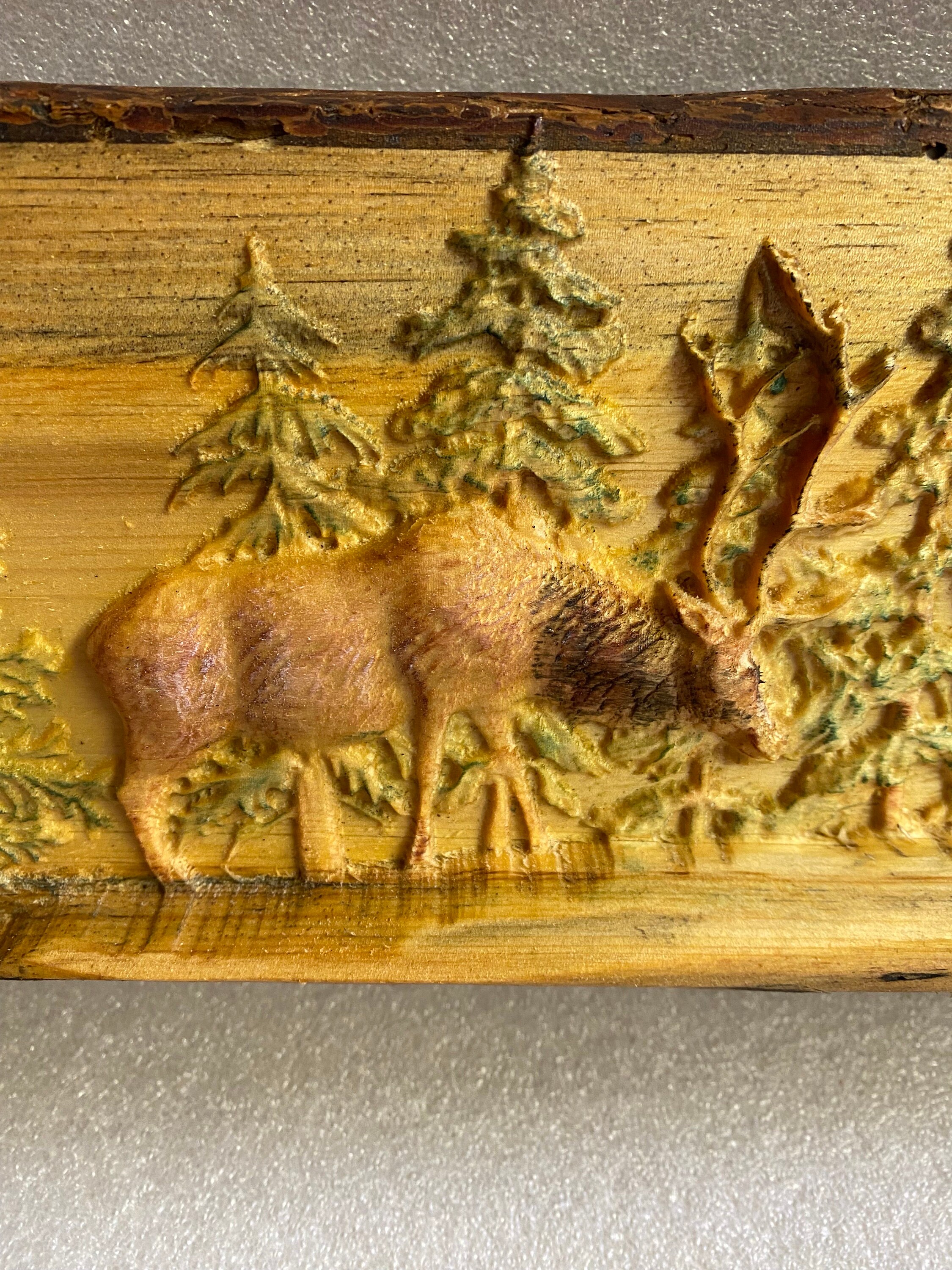 Beautiful Rustic Live Edge 3D Log Elk and Cabin Carving Handmade ...