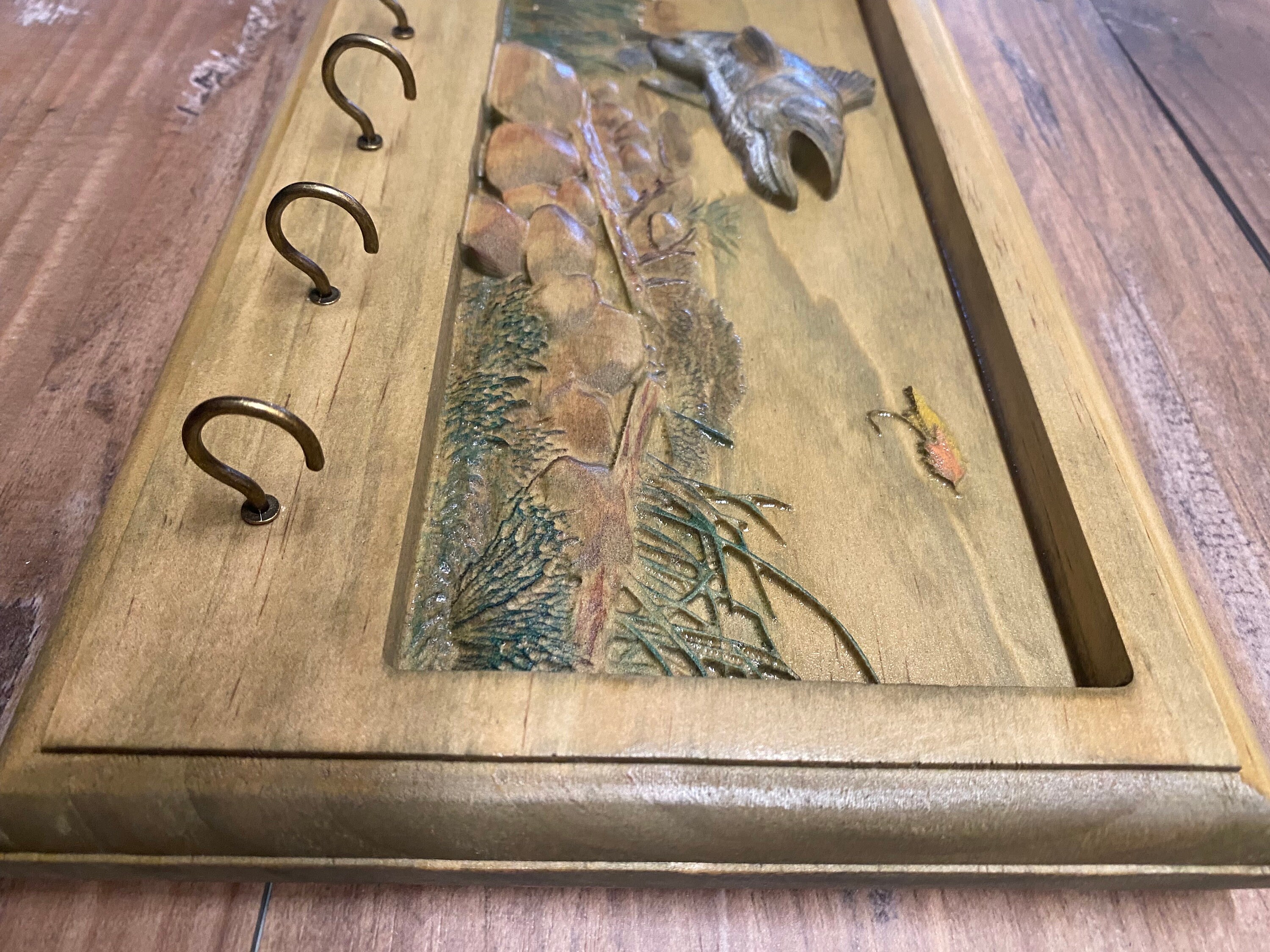 Beautiful Rustic 3d Wood Carved Key Holder Wall Art Carving Hand ...