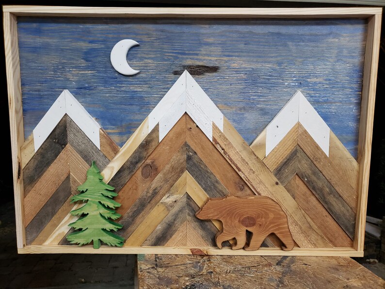 Rustic Wood Mountain Mosaic: Upcycled Pallet Art - Etsy
