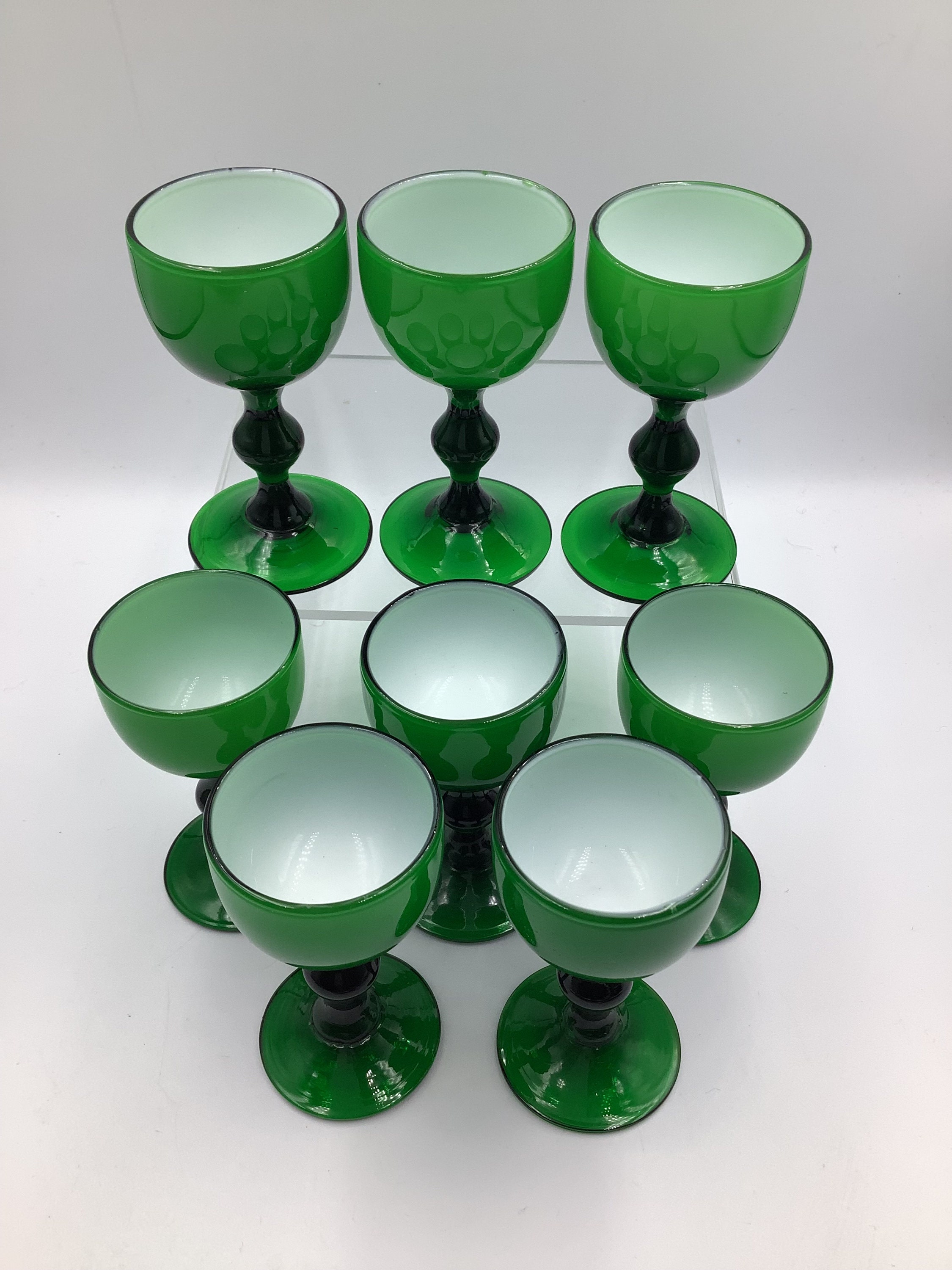 Set of 8 Vintage Carlo Moretti Italy Green White Cased Glass Mini ...