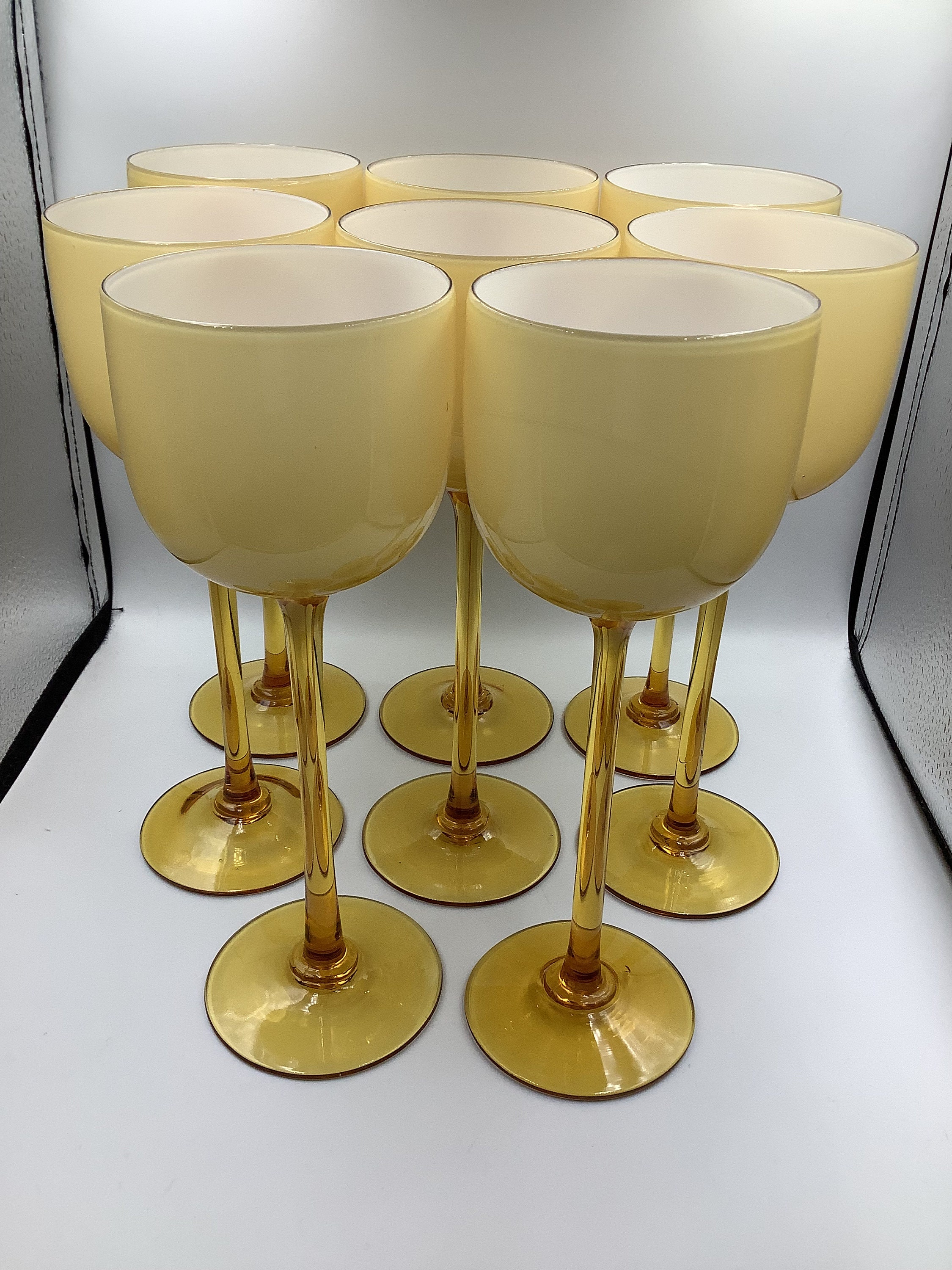 8 Vintage Carlo Moretti Italy Amber White Cased Glass Tall Stem Wine ...
