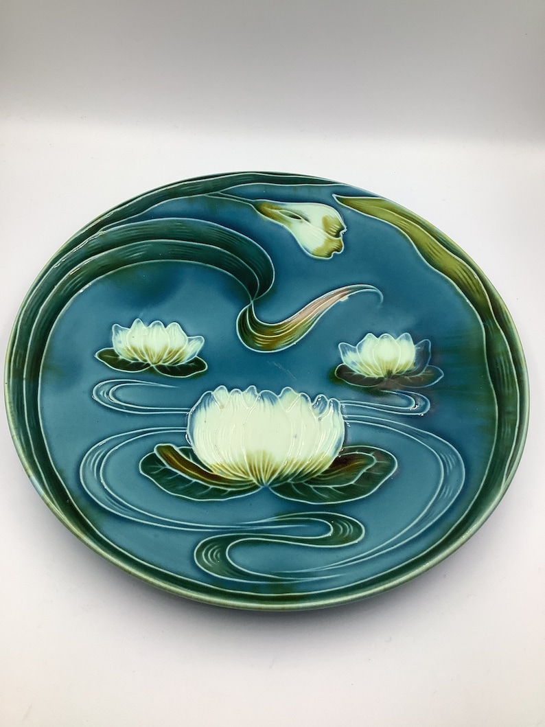 Antique Majolica Stylized Water Lily Plate G S. Zell Baden Germany - Etsy