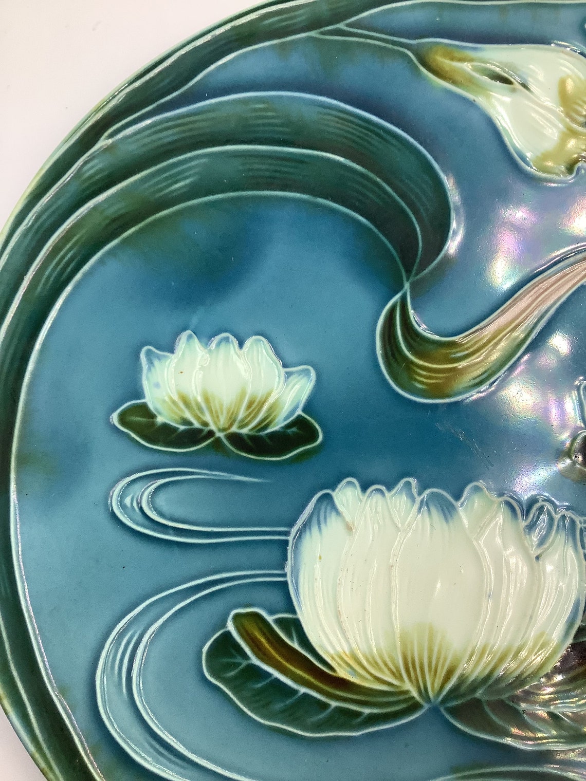 Antique Majolica Stylized Water Lily Plate G S. Zell Baden Germany - Etsy