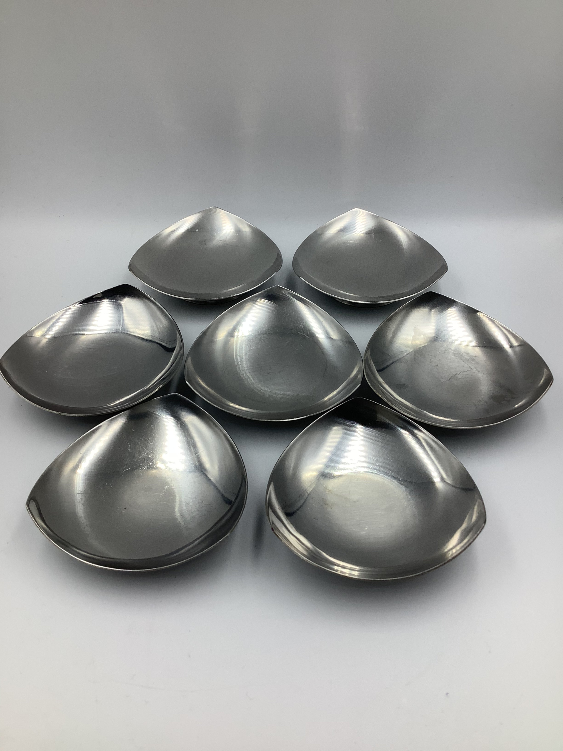 8 Mid Century Danish Stainless Triangle Footed Butter Pats Cocktail ...