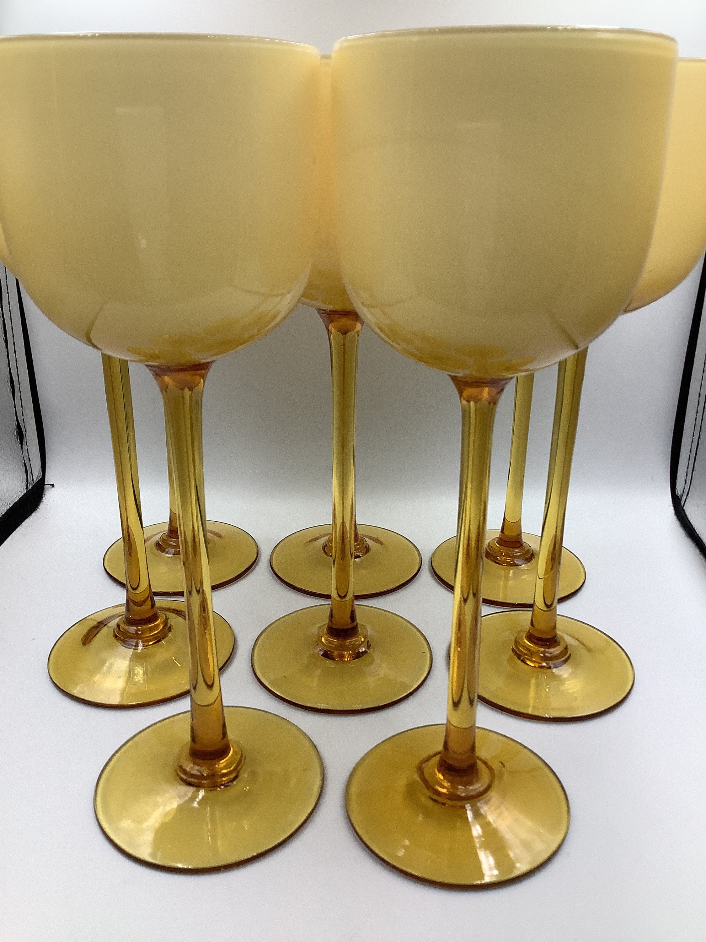 8 Vintage Carlo Moretti Italy Amber White Cased Glass Tall Stem Wine ...