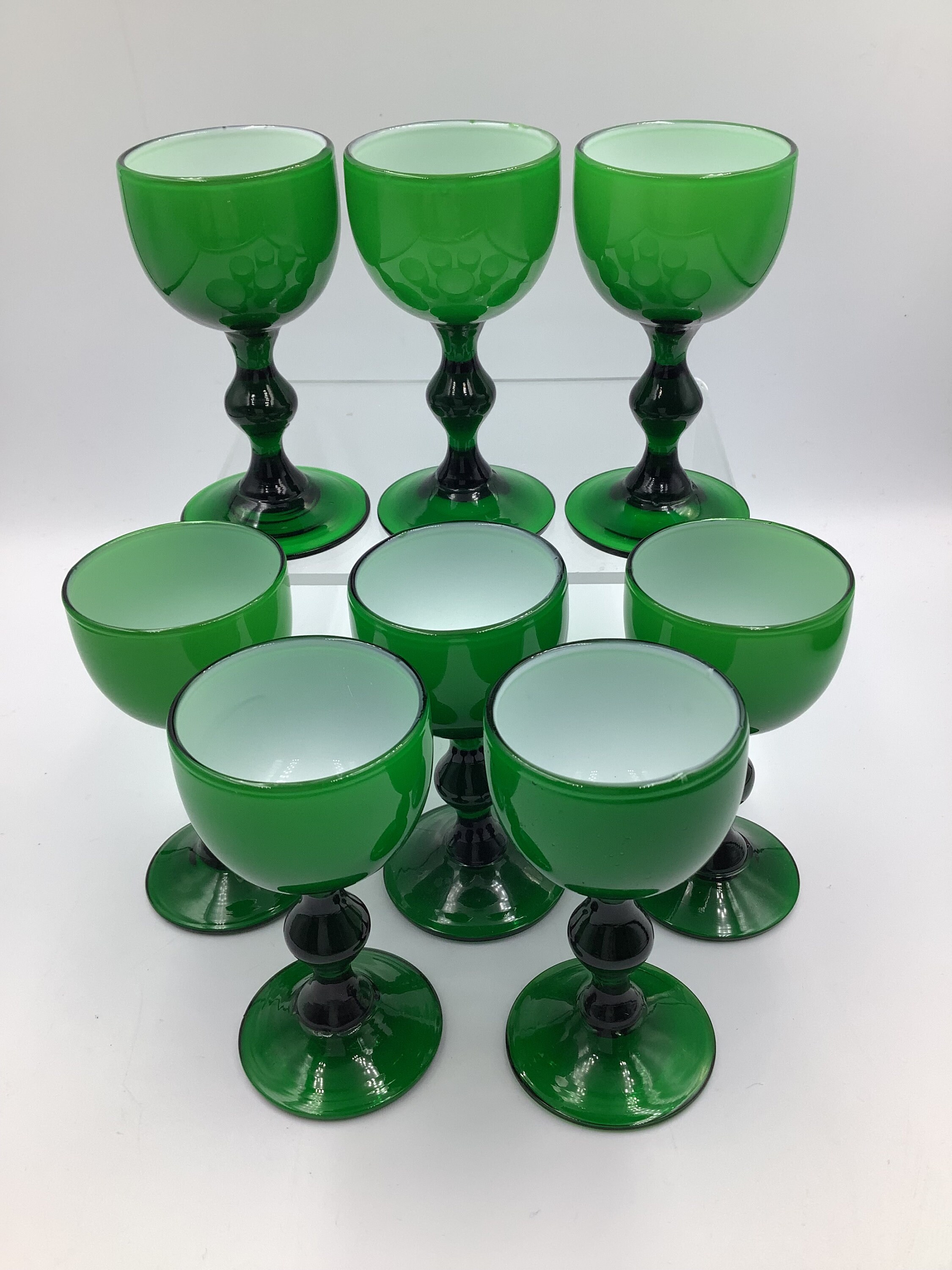Set of 8 Vintage Carlo Moretti Italy Green White Cased Glass Mini ...