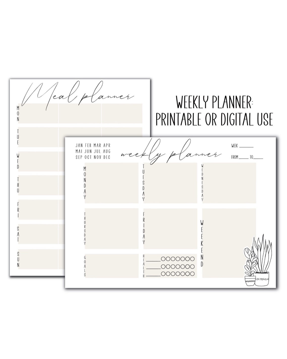 Digital Weekly Planner Beige Meal Planners A5 Digital Download Weekly ...
