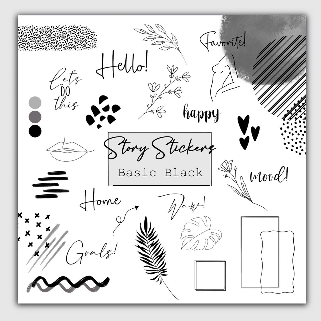 60 Instagram Story Stickers Black | Daily | Basics | Floral | Digital ...