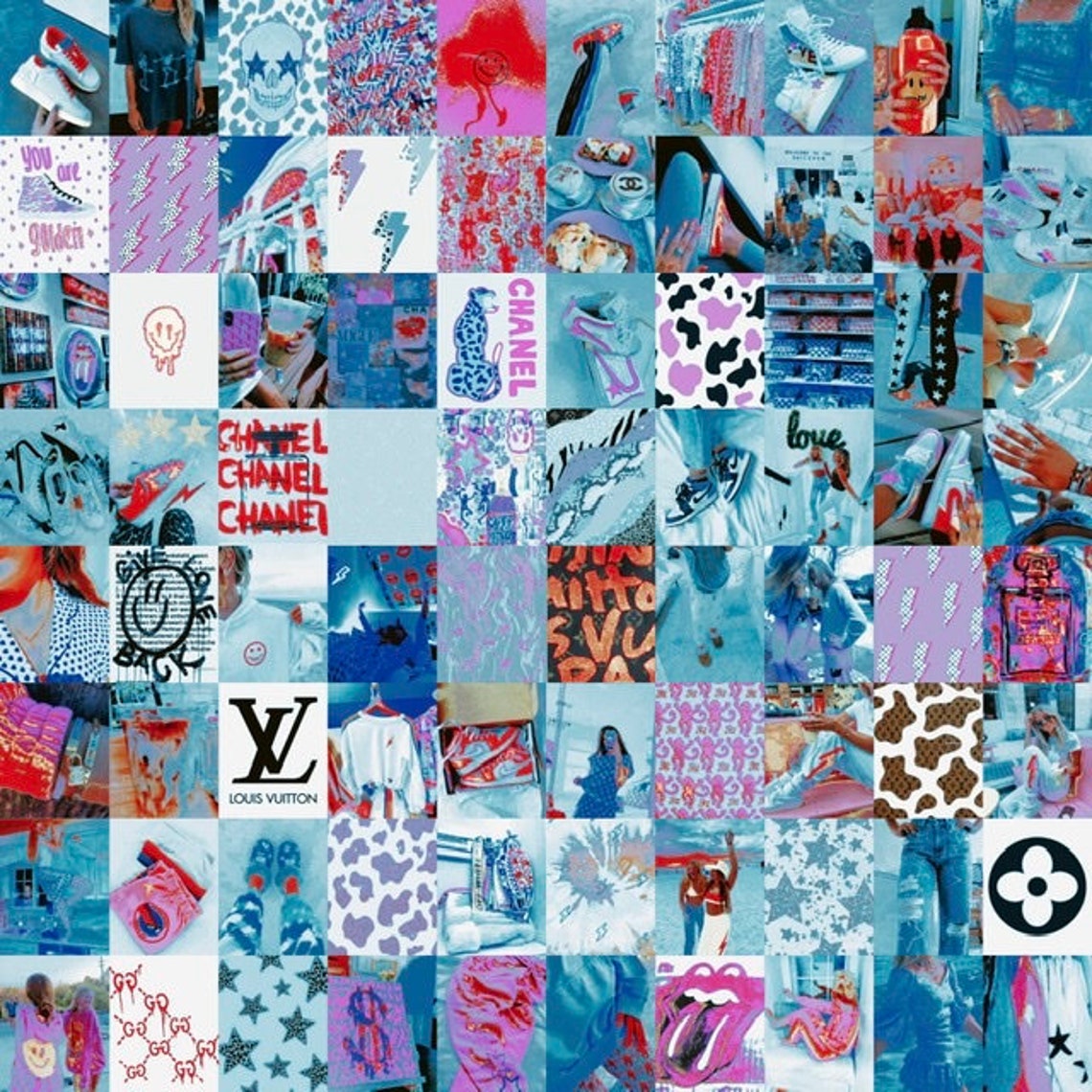 100 Pcs Blue Preppy Wall Collage Designer Wall Collage Fashion Etsy