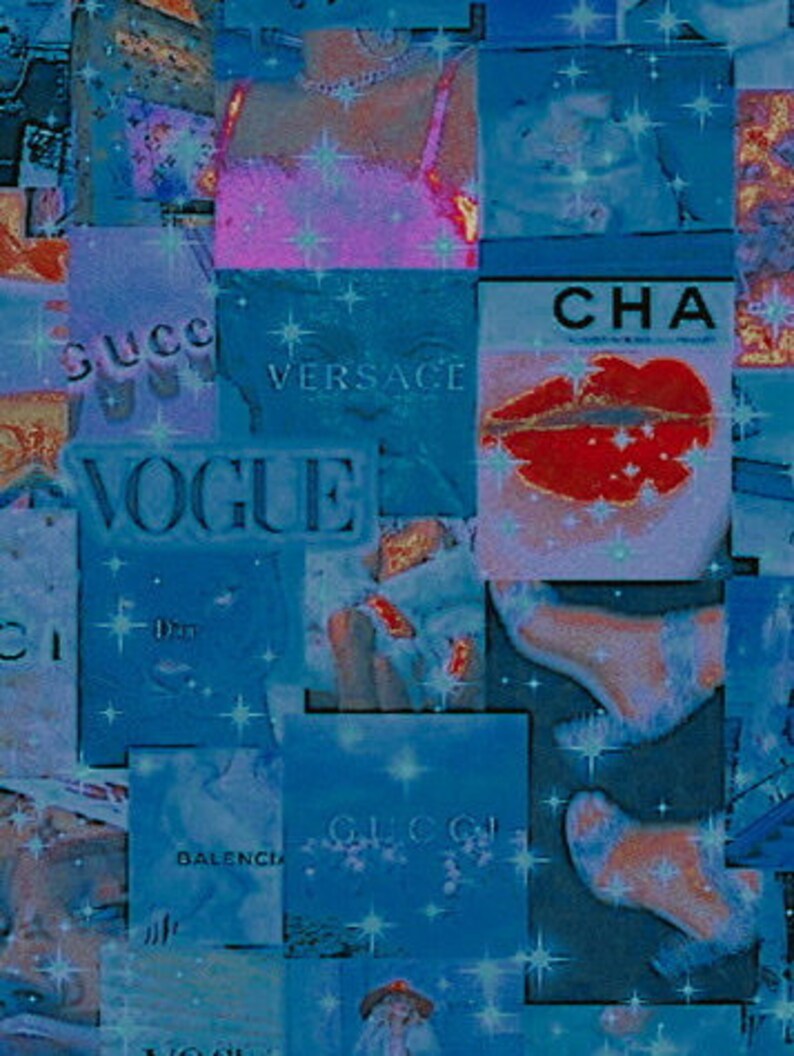 100 Pcs Blue Preppy Wall Collage Designer Wall Collage Fashion Etsy