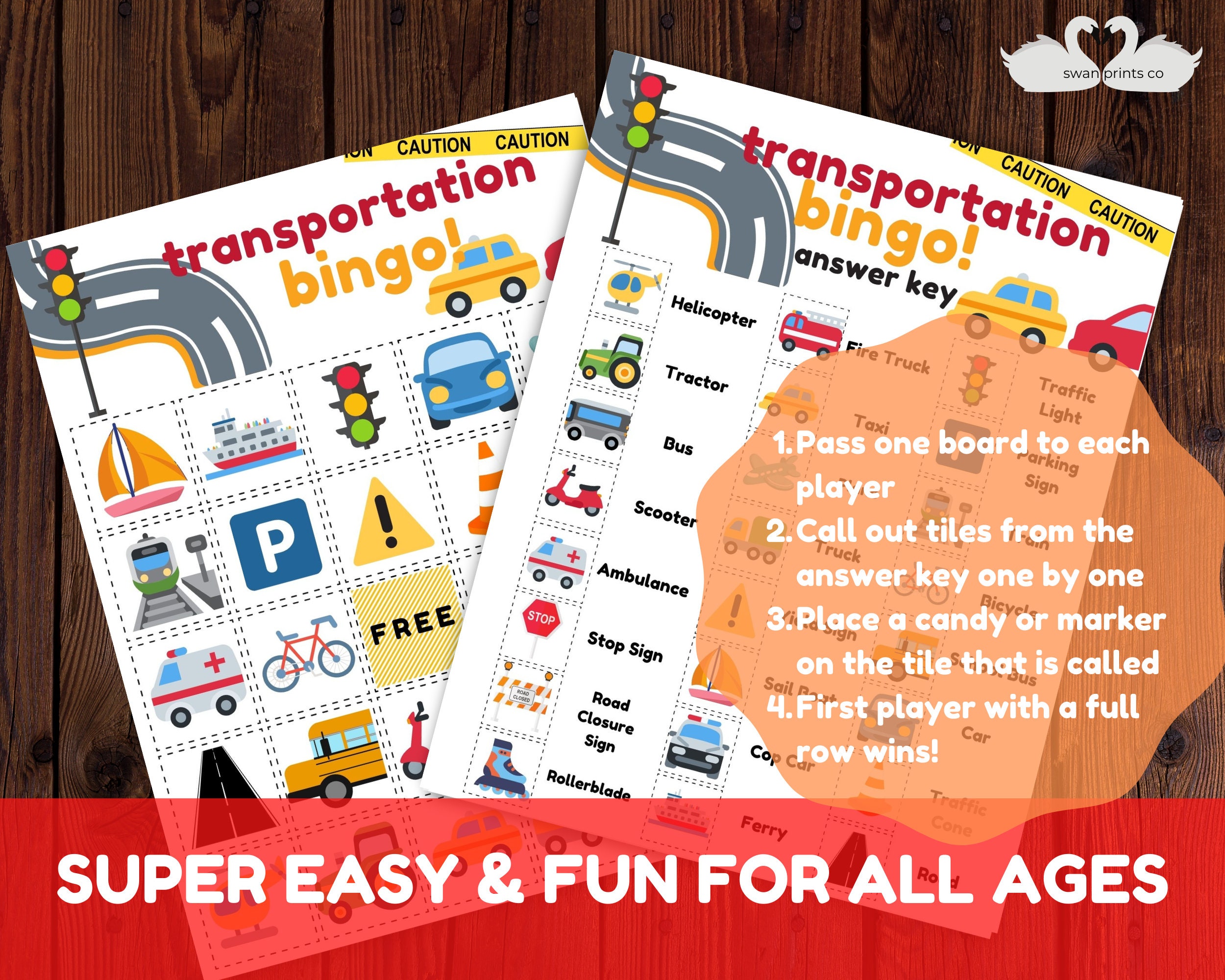 Transportation Bingo - Cars Bingo - Kids Printable Game - Classroom ...