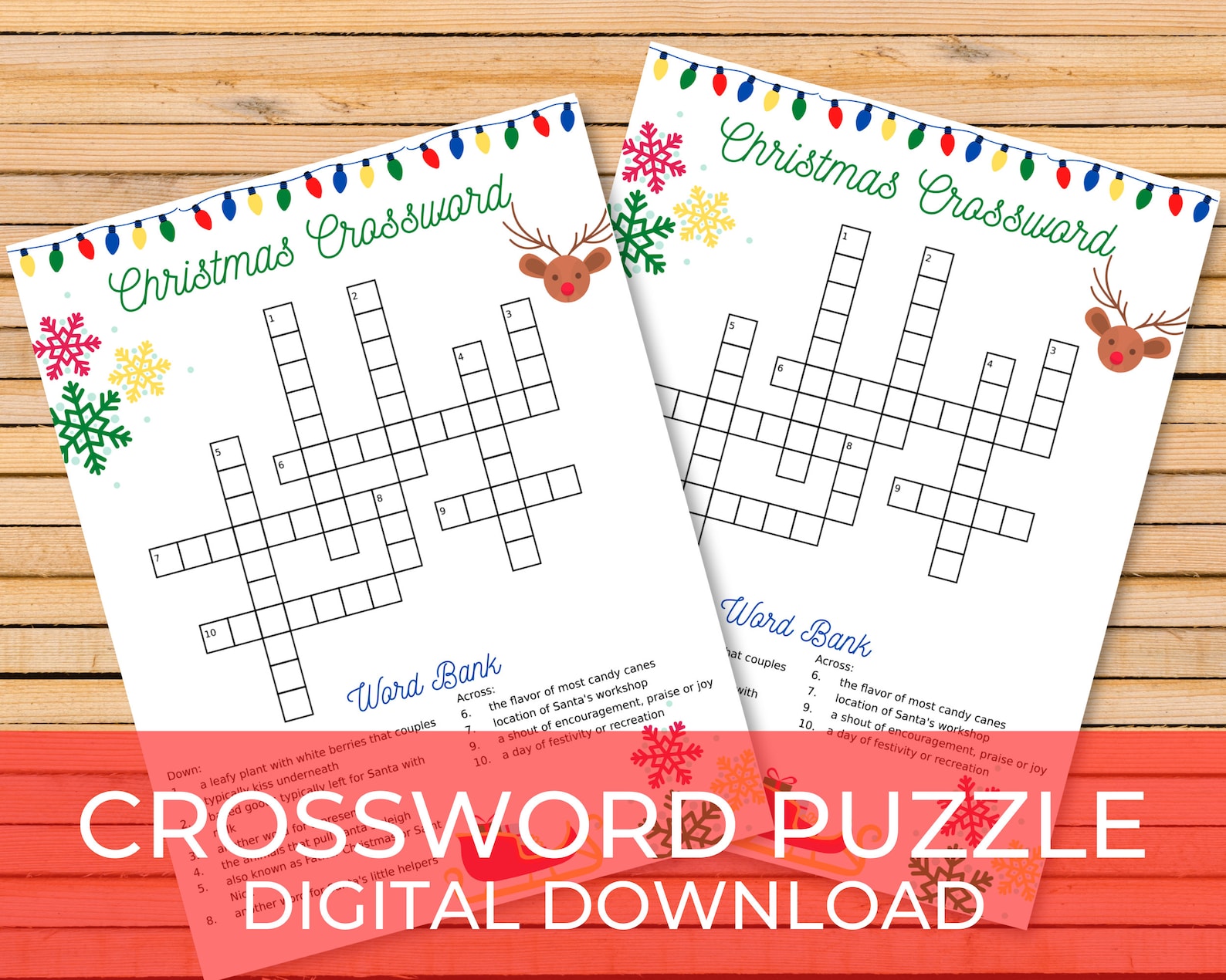 Christmas Crossword Puzzle - Printable Christmas Game - Instant Digital ...