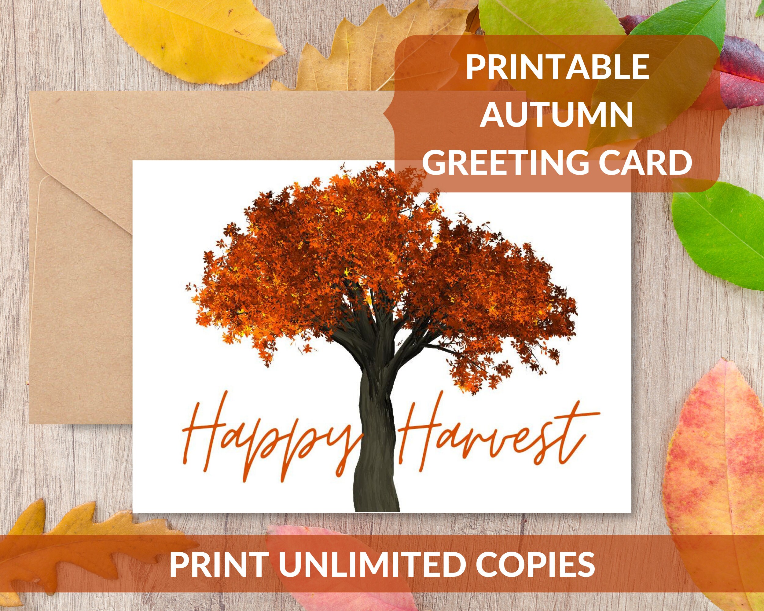 Fall Greeting Card Printable Happy Harvest Autumn Blank | Etsy