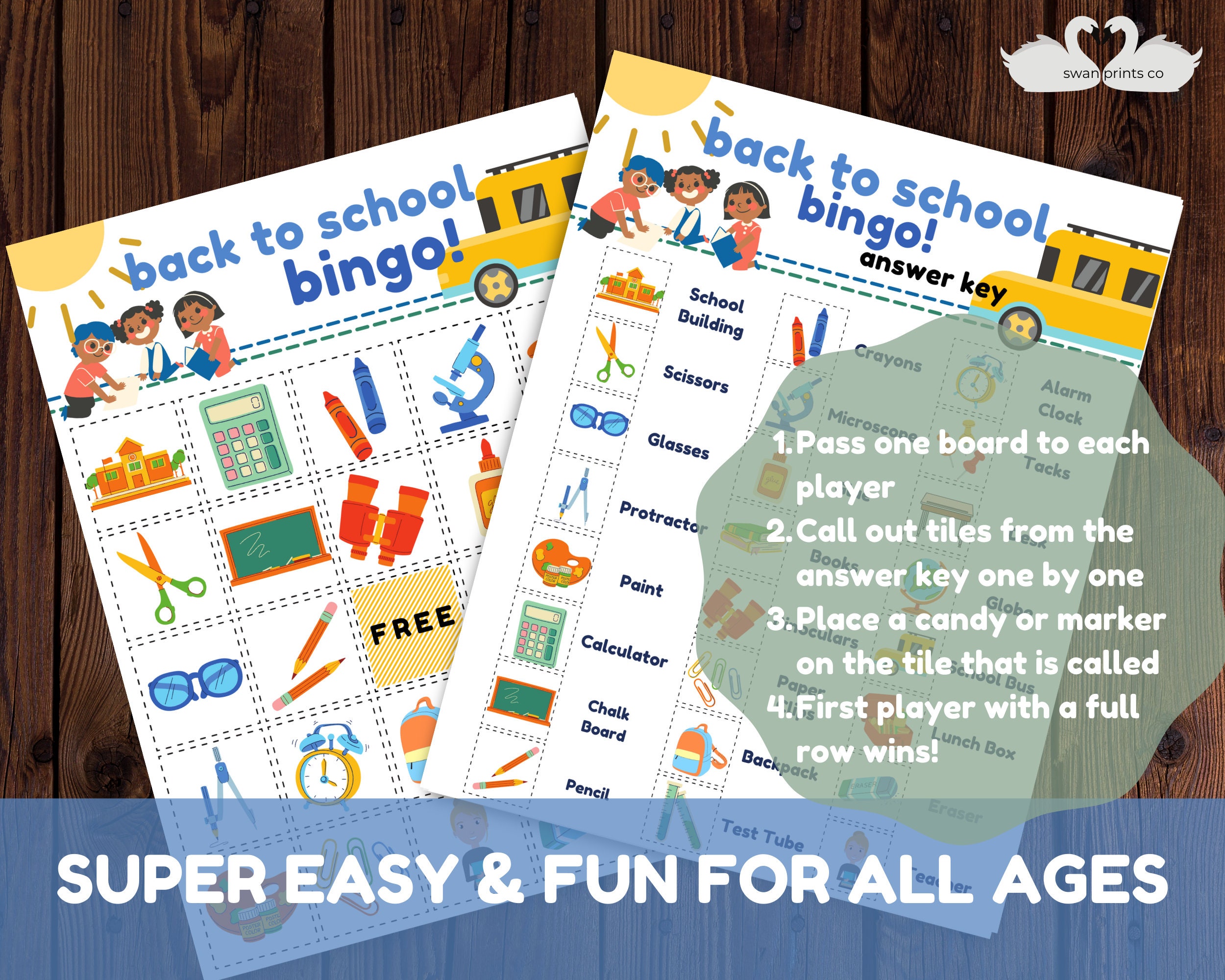 Back to School Printable Bingo Game for Kids - Instant Digital Download ...