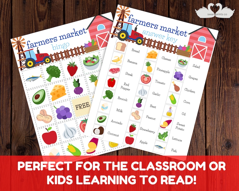 Farmers Market Printable Bingo Game for Kids - Instant Digital Download ...