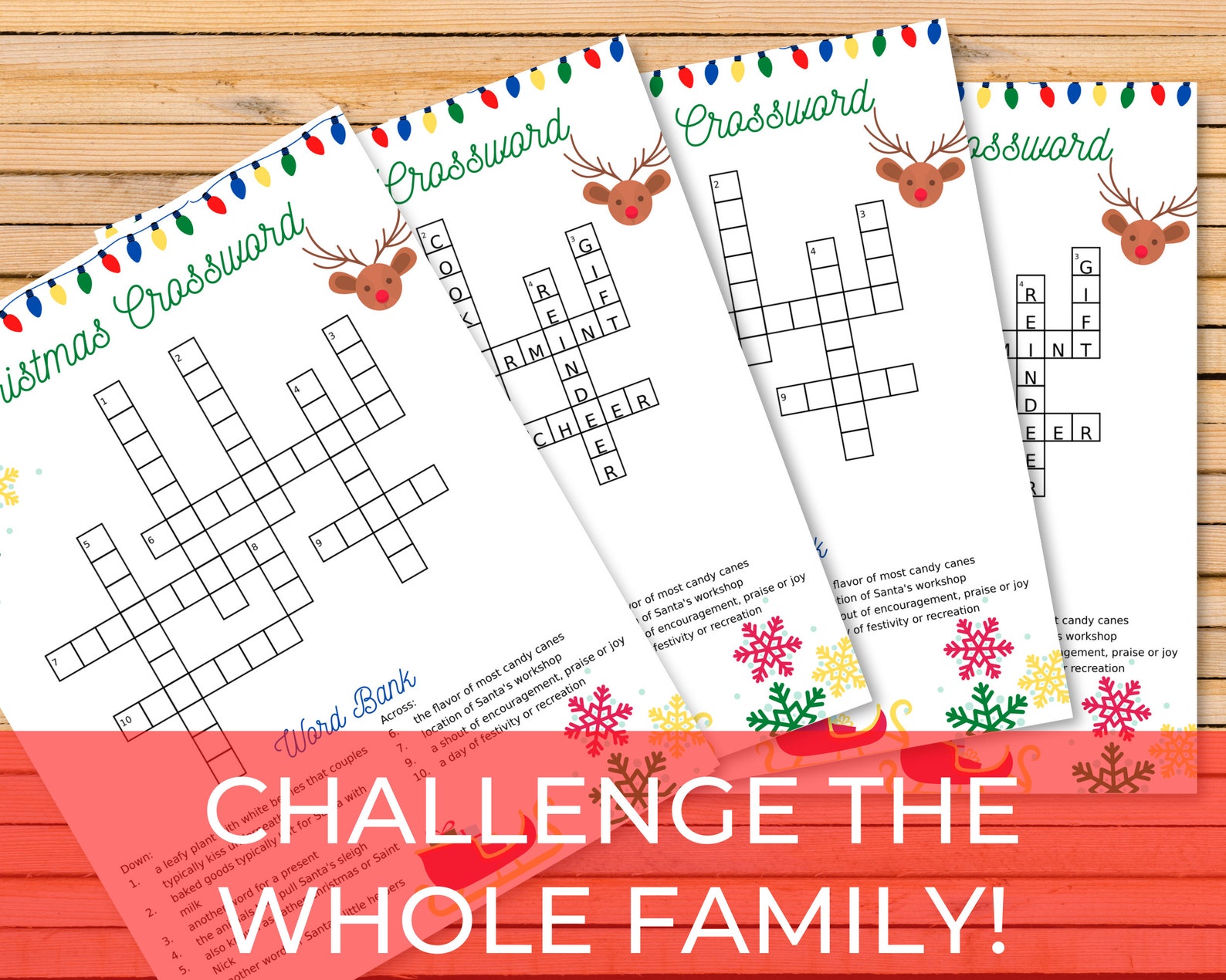 Christmas Crossword Puzzle - Printable Christmas Game - Instant Digital ...