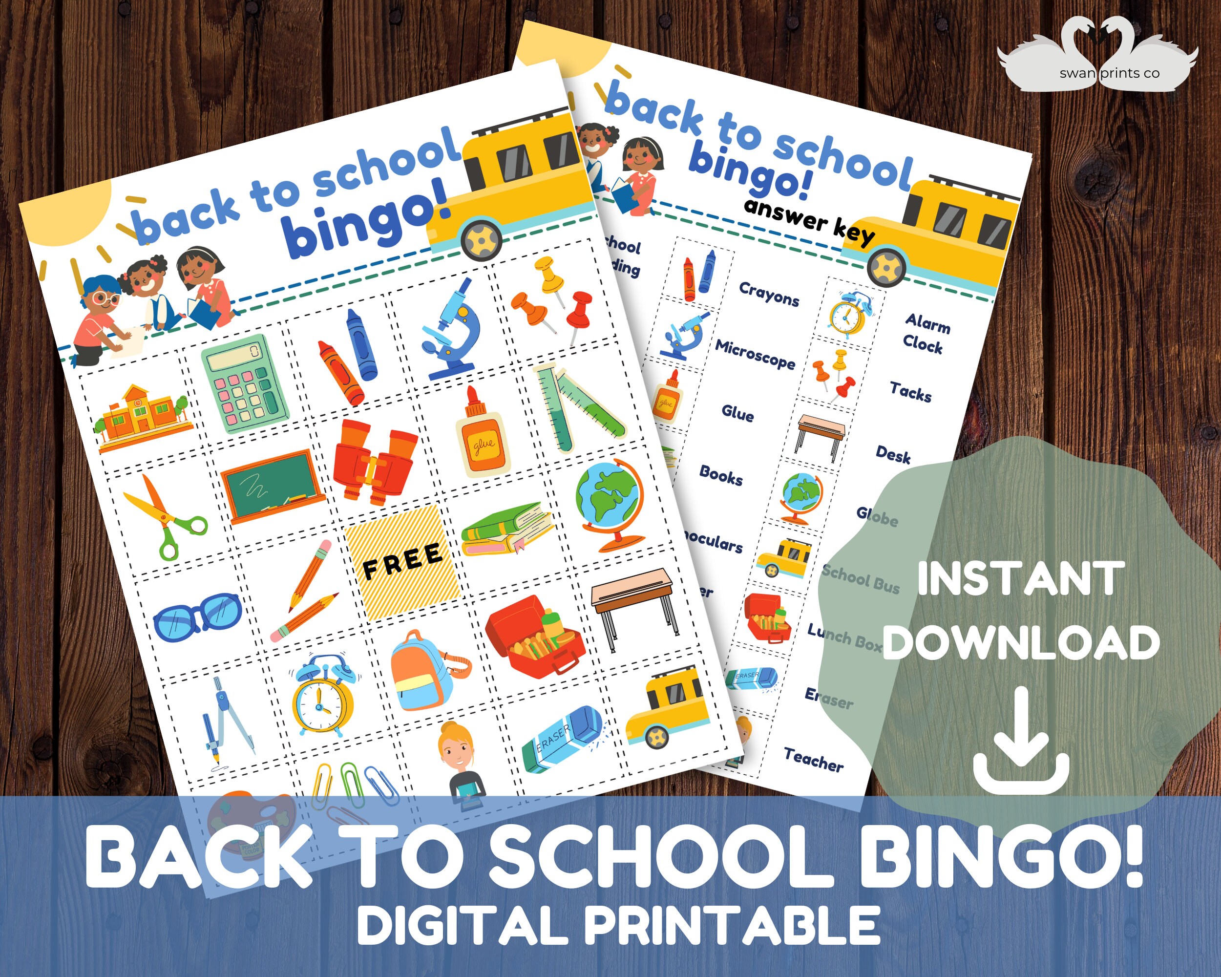 Back to School Printable Bingo Game for Kids - Instant Digital Download ...