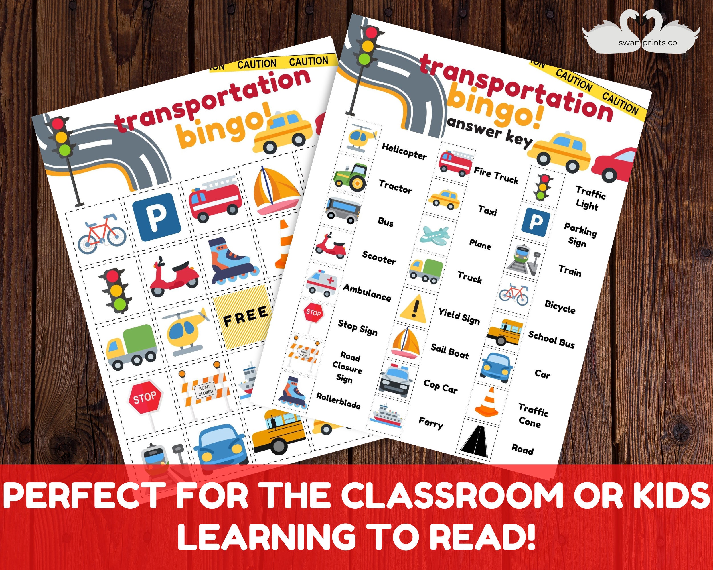 Transportation Bingo - Cars Bingo - Kids Printable Game - Classroom ...