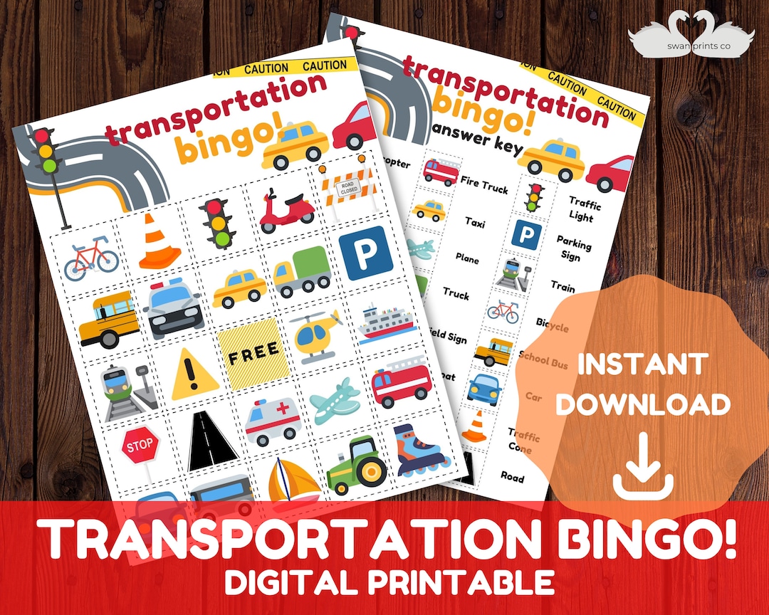 Transportation Bingo - Cars Bingo - Kids Printable Game - Classroom ...