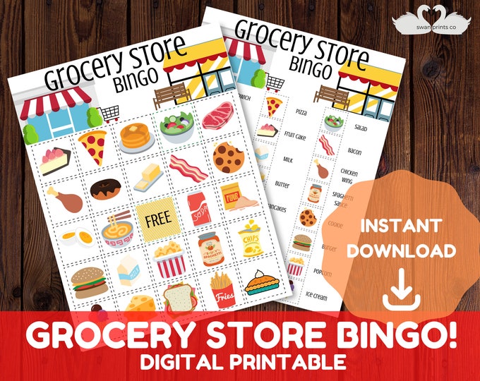 Printable Food BINGO Game, Kawaii Restaurant Digital Download for Kids ...