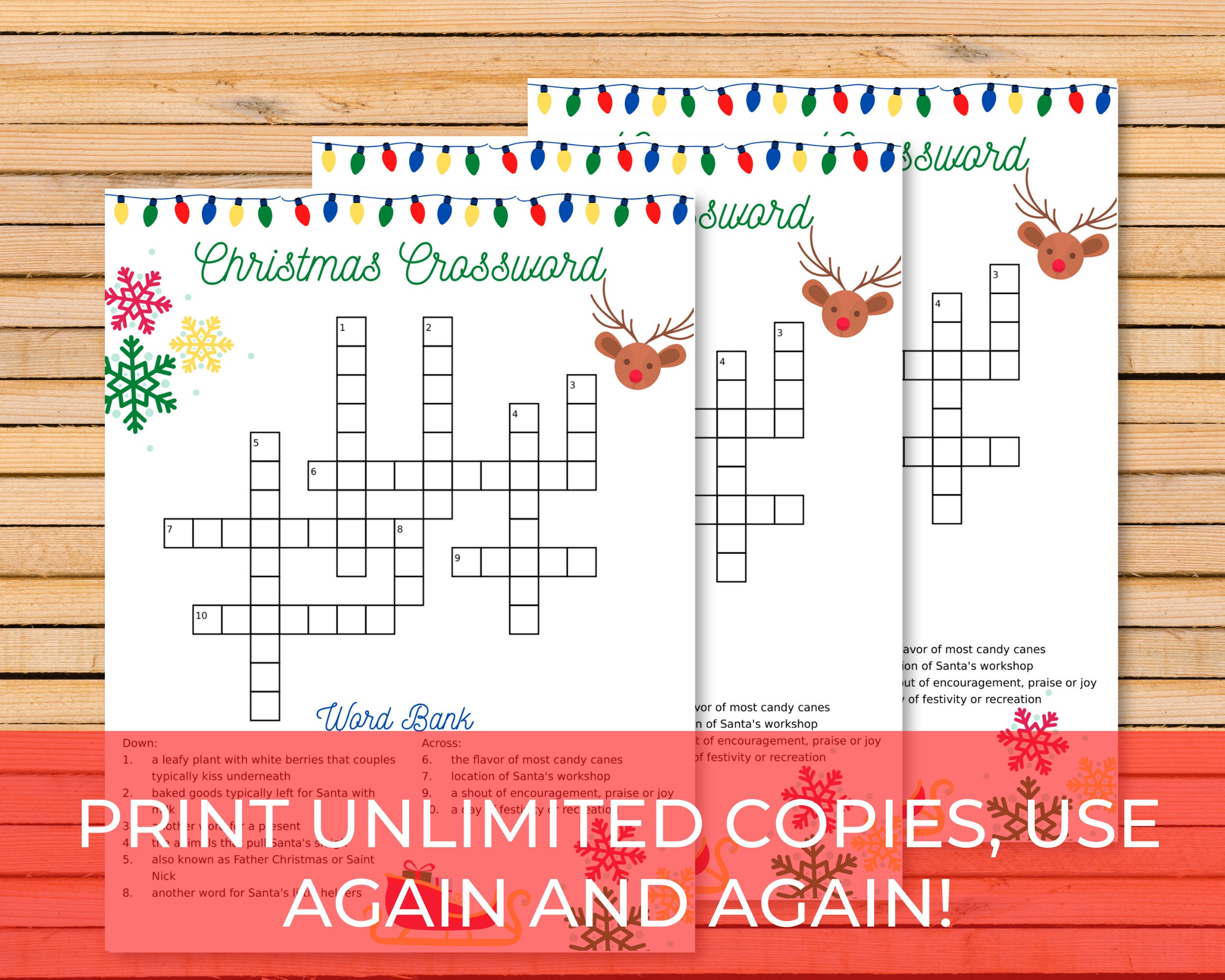 Christmas Crossword Puzzle - Printable Christmas Game - Instant Digital ...