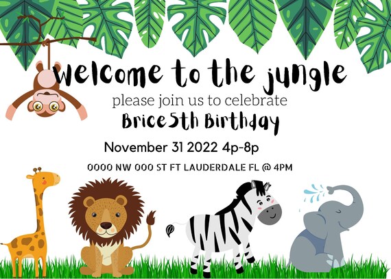 Welcome to the jungle themed invitation | Etsy
