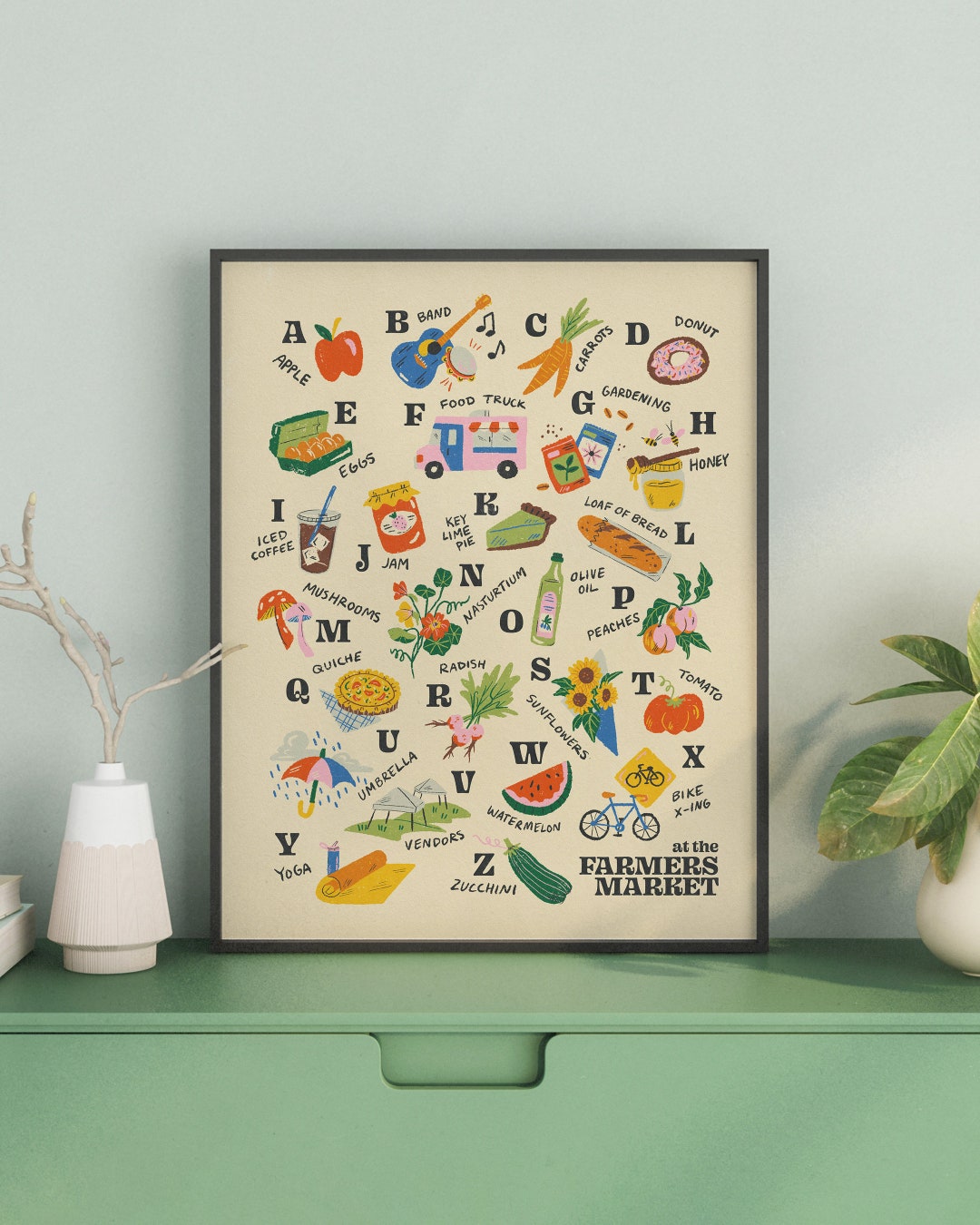 Day at the Farmers Market ABC Alphabet Print, Illustrated Children's ...