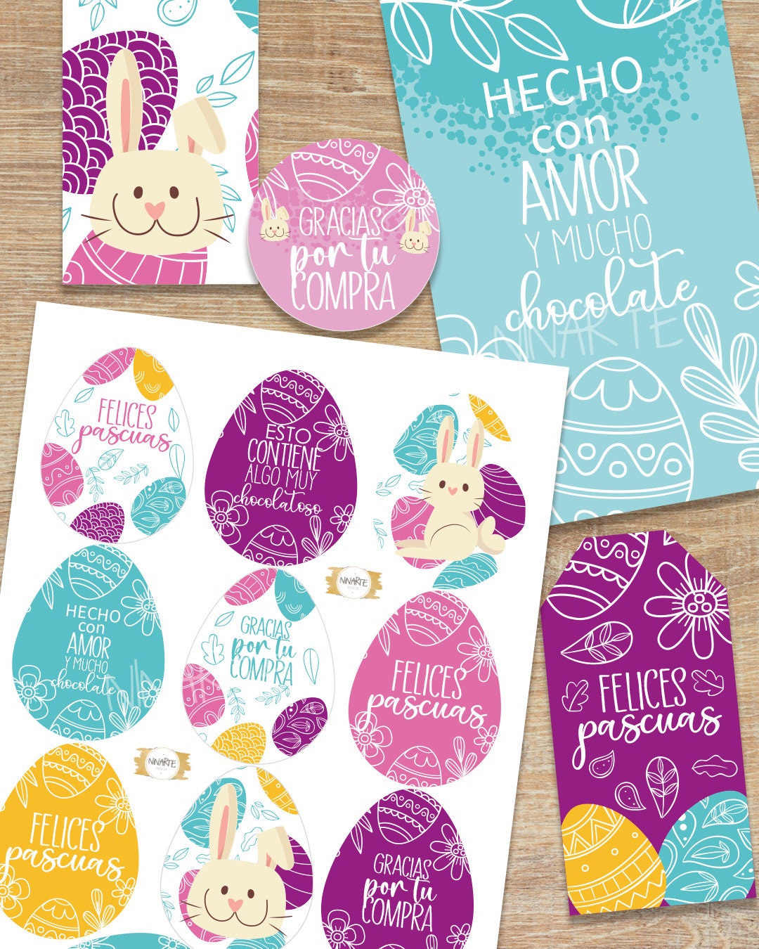 Kit imprimible etiquetas felices pascuas lineas colores ornamental ...