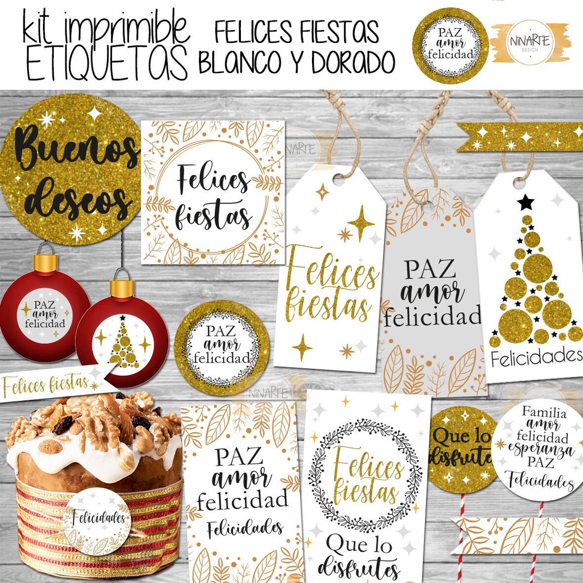 Kit Imprimible Felices Fiestas Blanco Y Dorado - Etsy