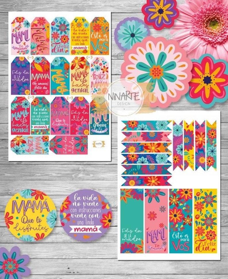 Kit imprimible dia de la madre etiquetas, tags, postales - Etsy México