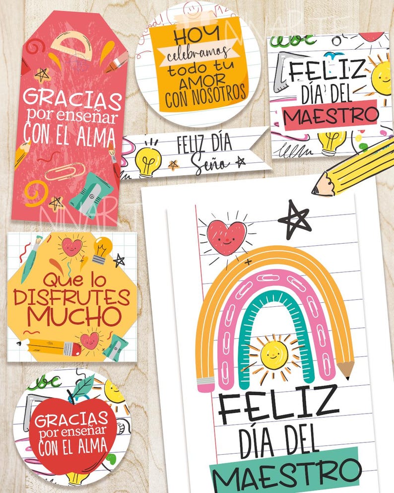 Etiquetas dia del maestro imprimible tags postales sticker tarjetas ...