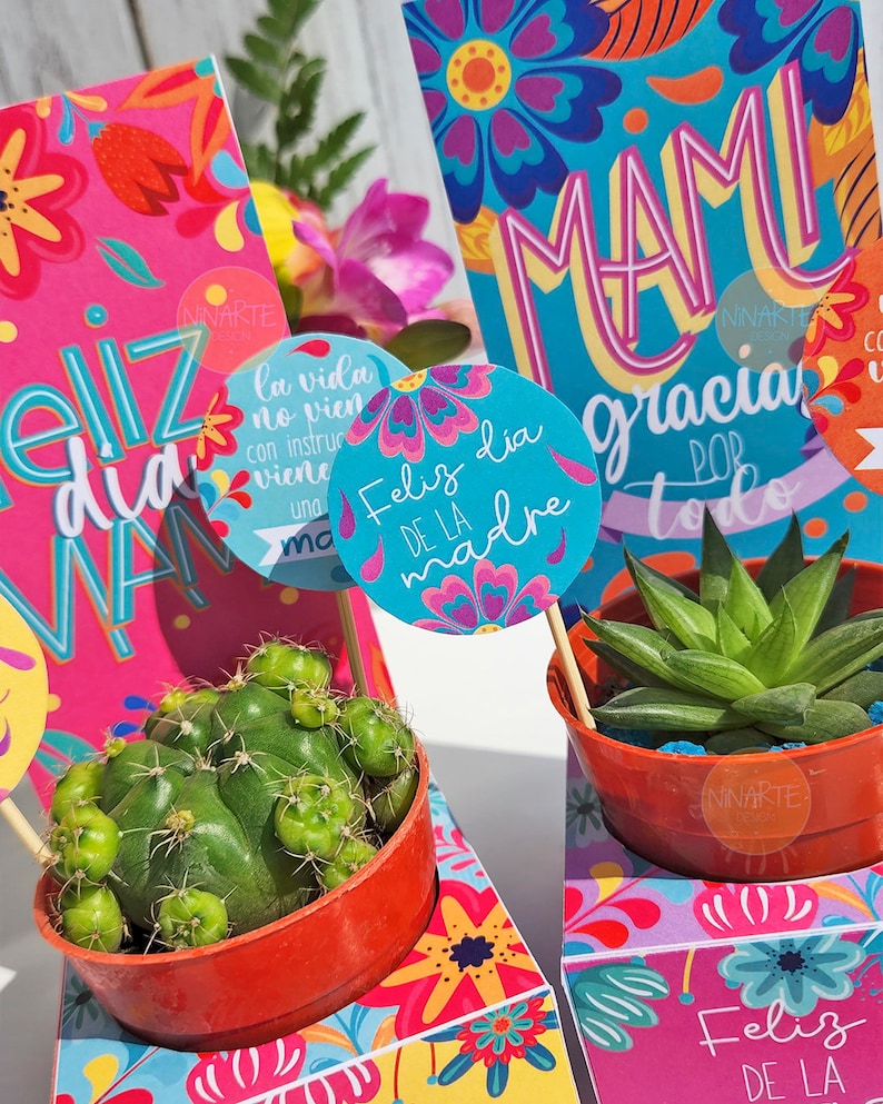 Kit imprimible porta macetas dia de la madre colores - Etsy México