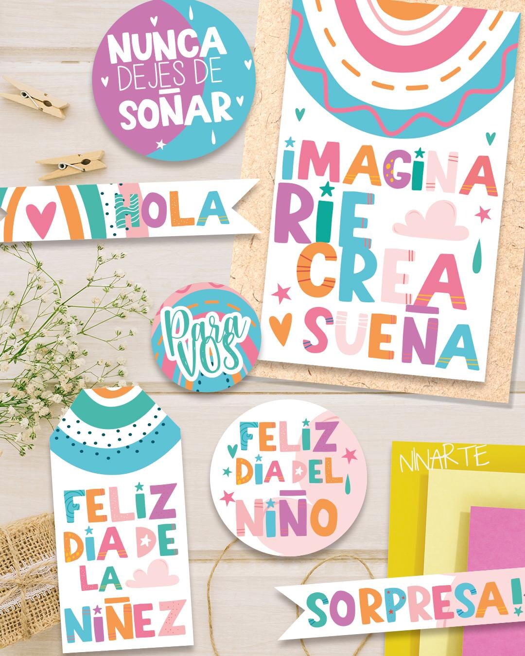 Kit imprimible etiquetas dia del niño dia de la niñez arcoiris - Etsy ...