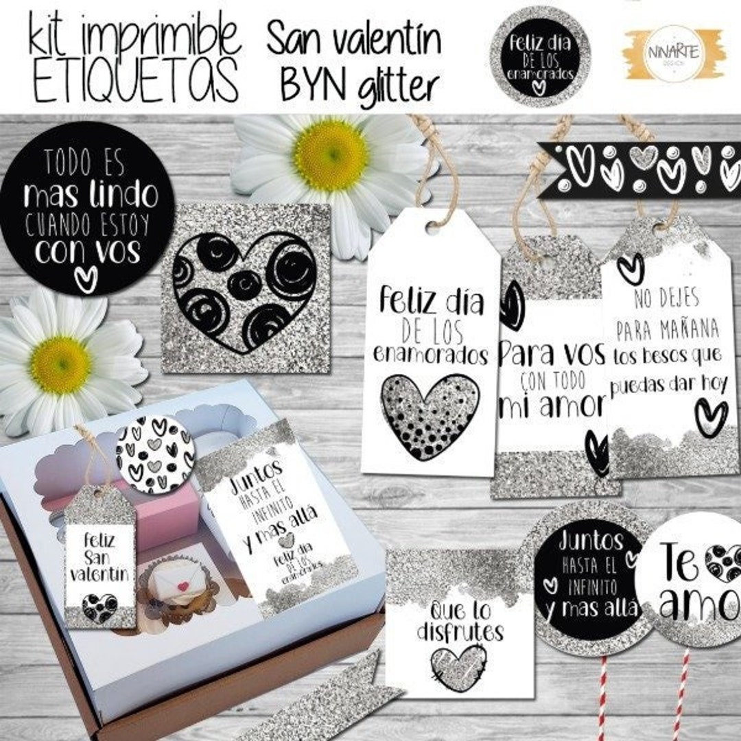 Kit imprimible San Valentin dia de los enamorados glitter - Etsy España