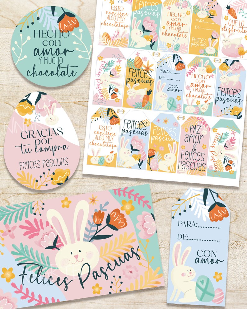 Printable Kit Happy Easter Rabbit Colorful Labels - Etsy
