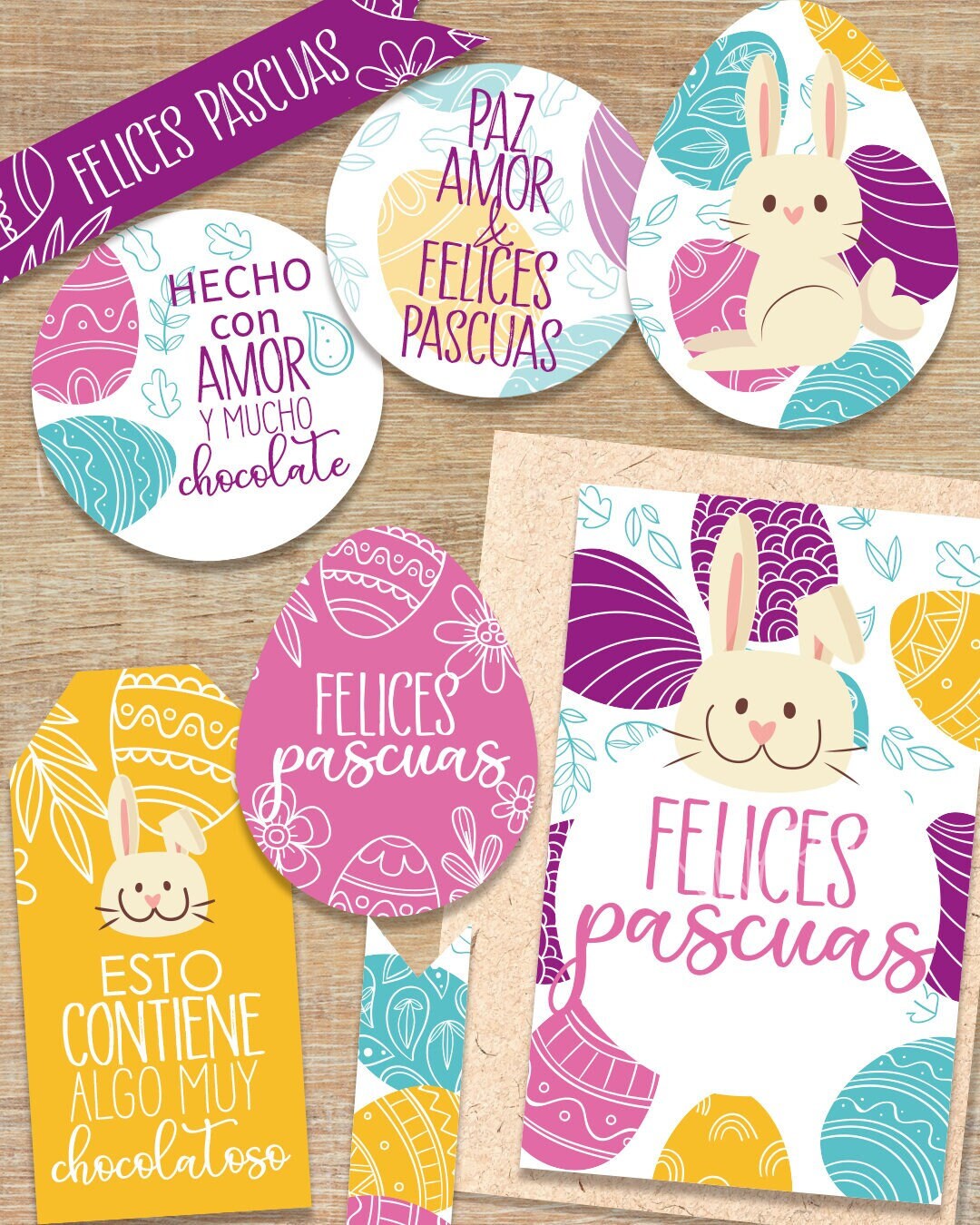 Printable Kit Happy Easter Labels Ornamental Colored Lines - Etsy