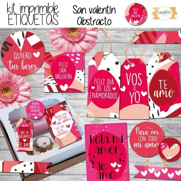 Kit Imprimible San Valentin Dia De Los Enamorados Abstracto Etsy España